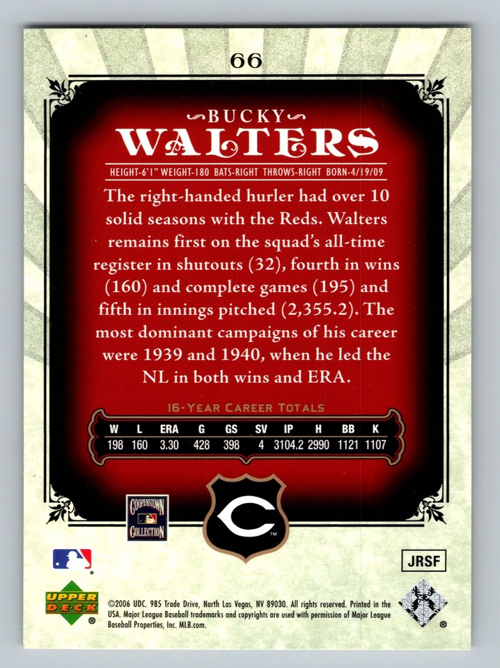 2006 SP Legendary Cuts #66 Bucky Walters Excellent | eBay