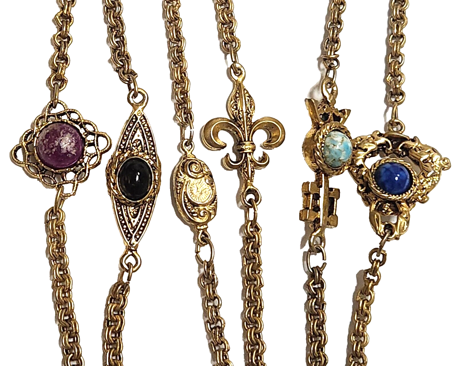 Vintage Unsigned Goldette Fluer de Lis, Faux Gemstone. Key Station ...