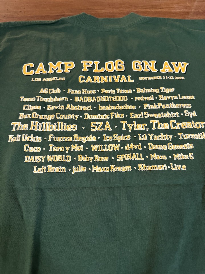 Camp Flog Gnaw T-Shirt SIZE LARGE Los Angeles Stadium 11/12/2023 Green ...