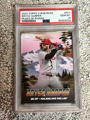 PSA 10 BASEBALL CARD 2023 TOPPS X BOB ROSS PEAKS OF POWER BRYCE HARPER ...