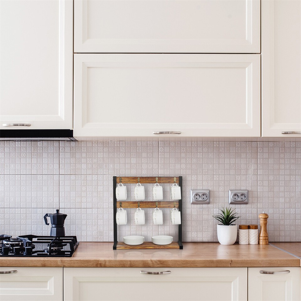 Vintage 16 Hooks Coffee Mug Counter Holder Rack Kitchen Store Cups Desk ...