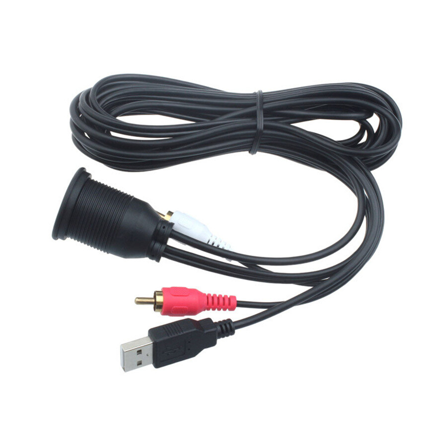 AUX Extension Cable Radios RCA Audio-in and USB Port Extend Adapter For ...