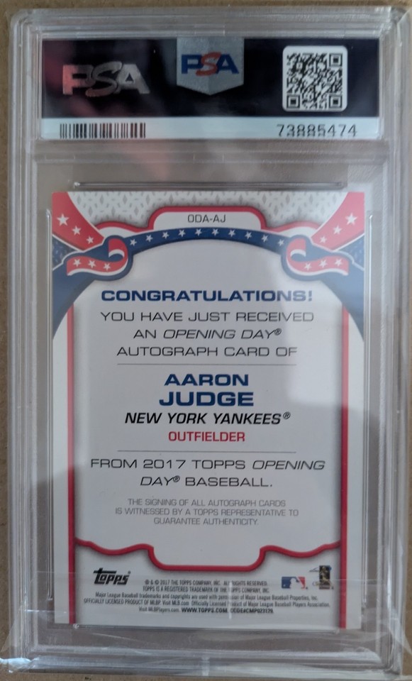 Aaron Judge Auto 2017 Topps Opening Day ODA-AJ PSA 8 | eBay