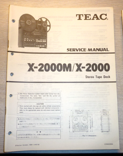 ORIGINAL TEAC X-2000 / X-2000M- 62 Page Service Manual W/ Schematics ...