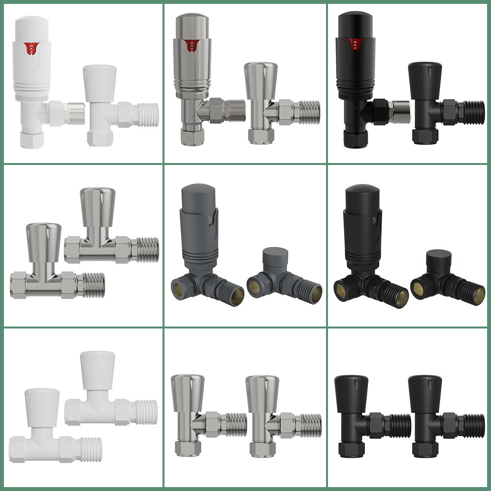 Thermostatic TRV Radiator Valves Set Angled/Corner/Straight Lockshield ...