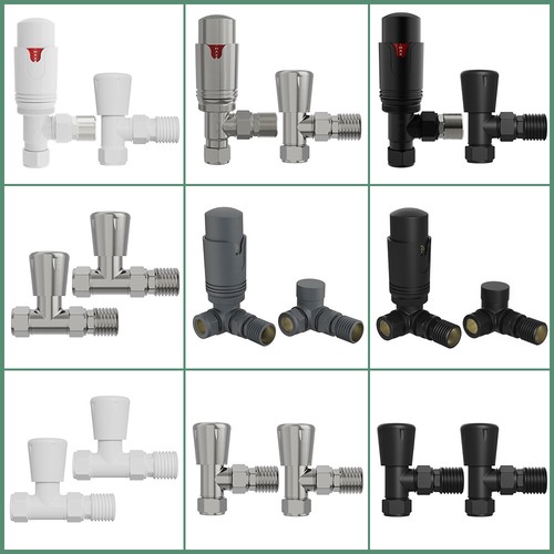 Thermostatic TRV Radiator Valves Set Angled/Corner/Straight Lockshield ...