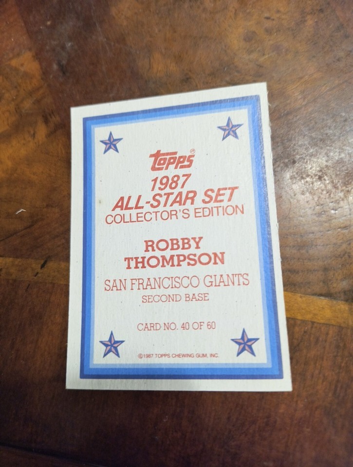 ROBBY THOMPSON 1987 TOPPS ALL STAR SET COLLECTOR'S EDITION #40 OF 60 ...