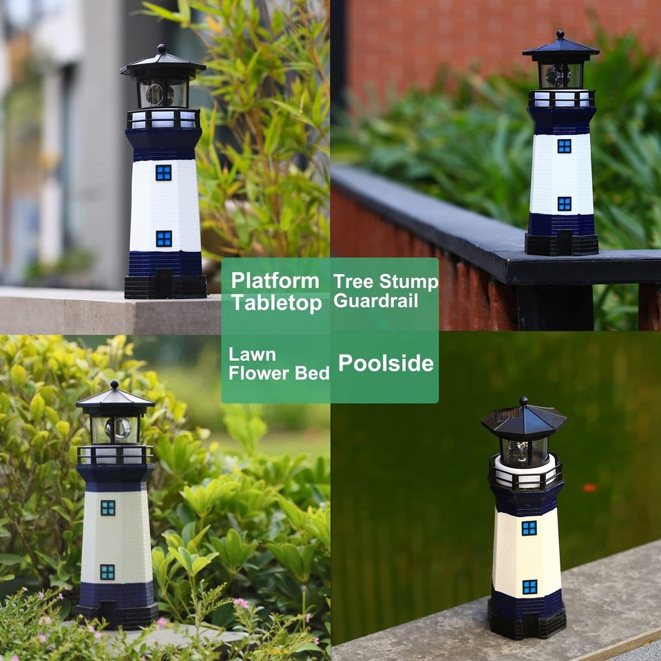 Solar Powered Lighthouse 12" Tall Solar Lighthouse With Rotating Beacon ...