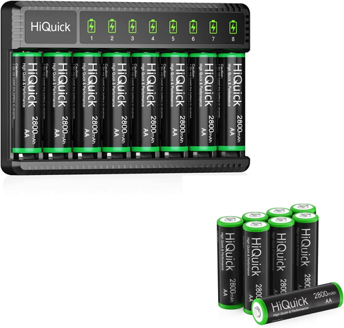 8 Bay Smart Battery Charger with 8 AA Battery + 8 Pack AA Rechargeable ...