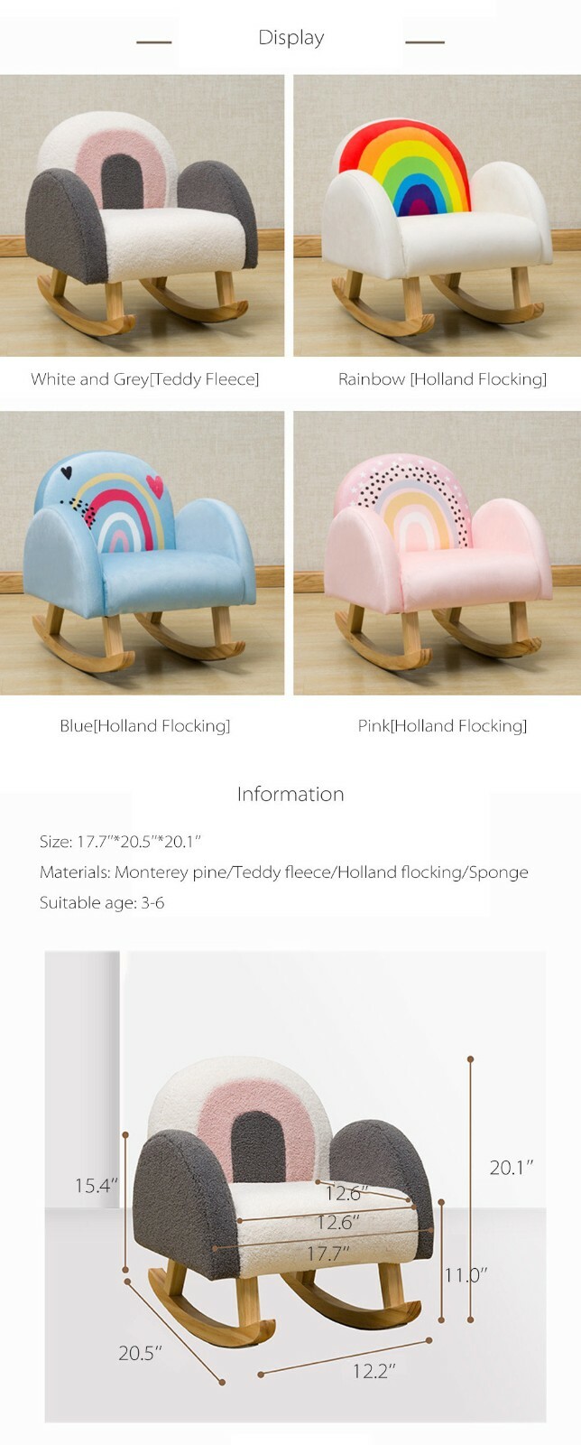 NEW Solid Wooden Rainbow Rocker Rocking Chair White / Pink / Gray | eBay