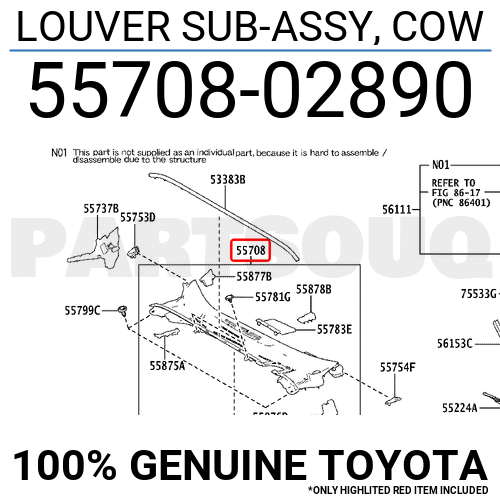 5570802890 Genuine Toyota LOUVER SUB-ASSY, COW 55708-02890 | eBay