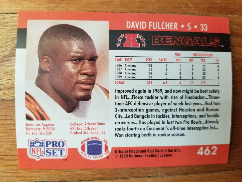 David Fulcher Cincinnati Bengals Safety Pro Set 1990 Card #462 | eBay