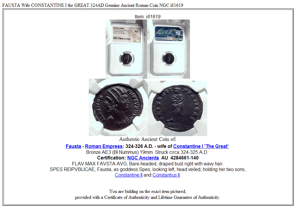 FAUSTA Wife CONSTANTINE I the GREAT 324AD Genuine Ancient Roman Coin ...