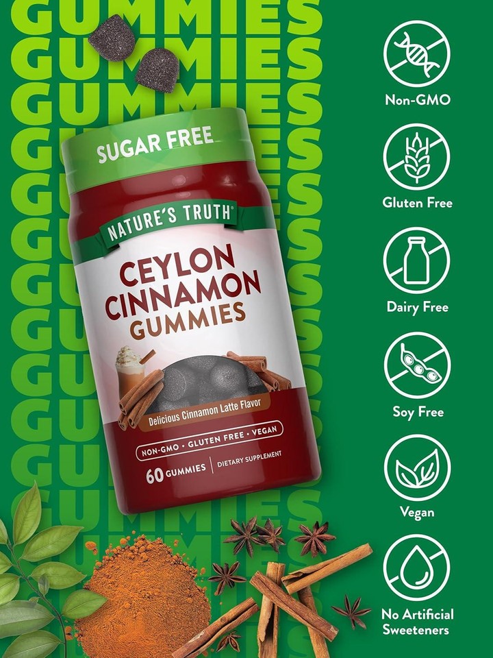 Nature's Truth Ceylon Cinnamon Gummies | 2000mg | Sugar Free | 60 Count ...