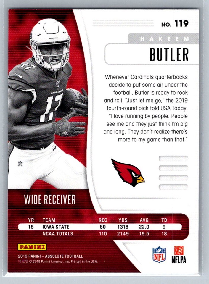 2019 Panini Absolute Rookie RC #119 Hakeem Butler Arizona Cardinals | eBay