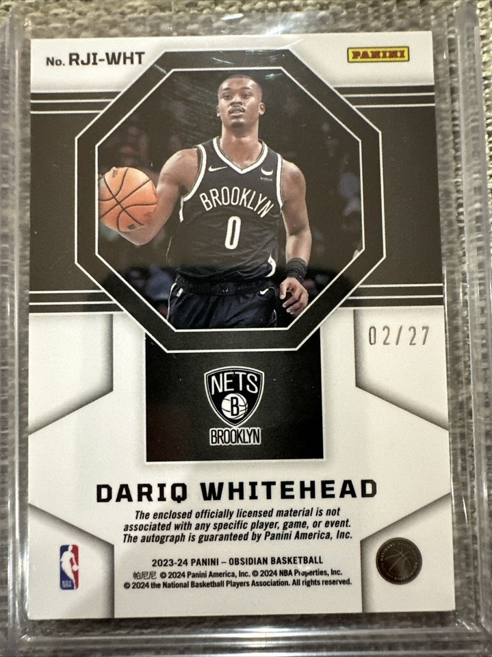 2023-24 Obsidian Dariq Whitehead Rookie SICK Patch AUTO Blue FOTL 2/27 ...