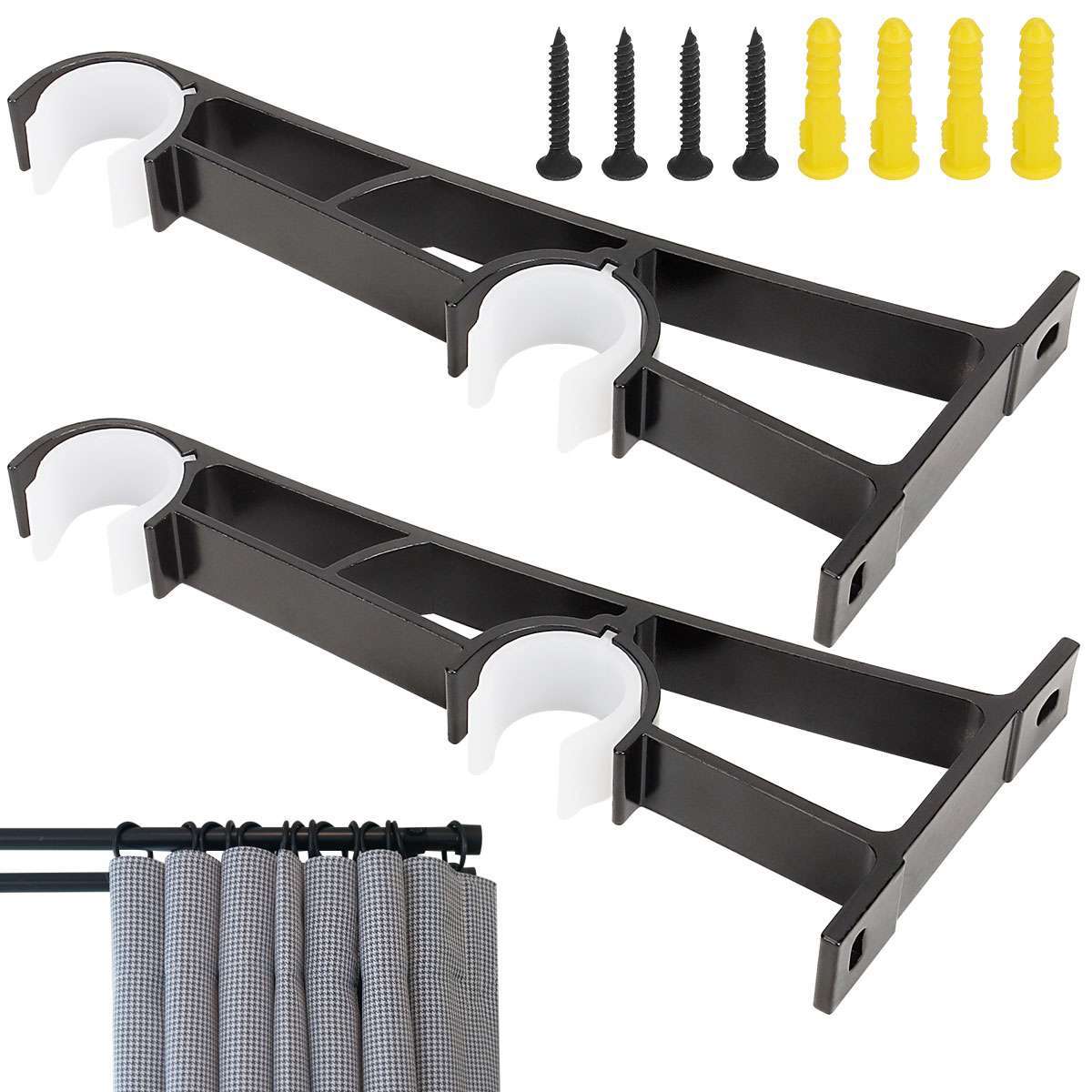 Curtain Pole Single/Double Rod Brackets Window Holder Aluminum Alloy ...