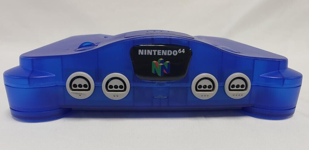Nintendo 64 TRANSLUCENT BLUE Video Game Console 2 x Controller Bundle ...