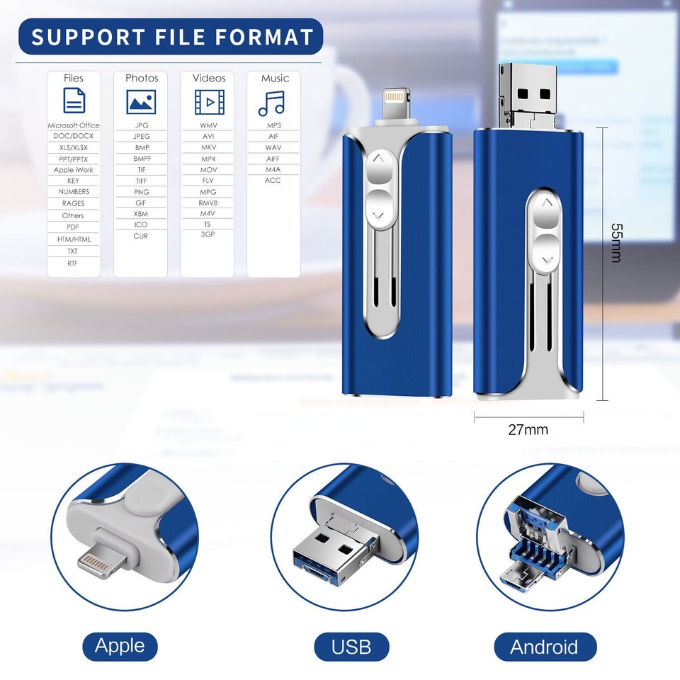 2TB 1TB Memory Stick 4 in1 USB 3.0 Flash Drive Type C OTG Thumb Disk ...