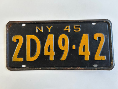 1945 New York License Plate Nice Original WWII Single Plate Year ...