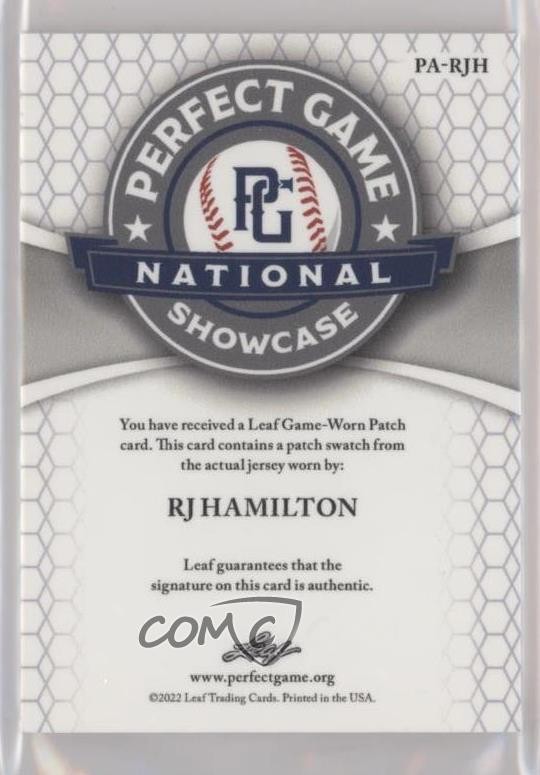 2022 Leaf Perfect Game National Showcase Emerald /10 RJ Hamilton Patch ...