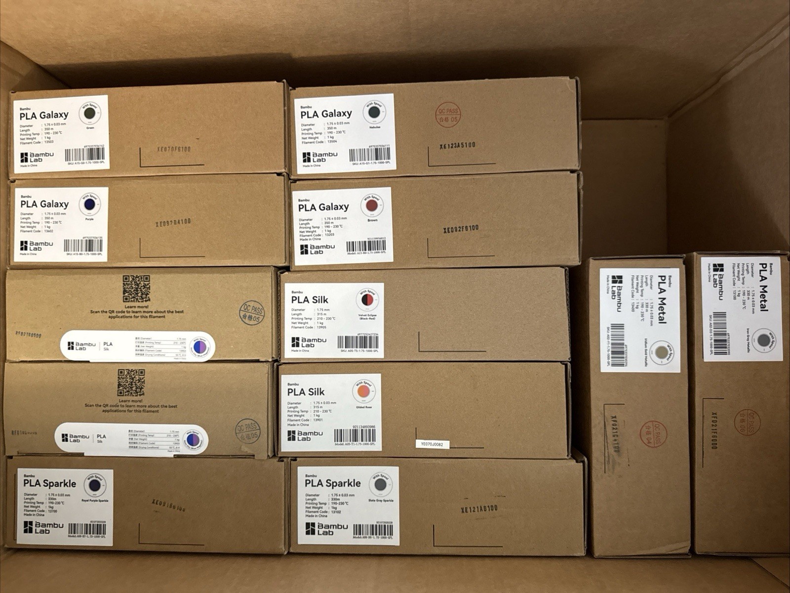 Lot of 14 Bambu Lab PLA Galaxy, Metal & Silk - NIB - Factory Sealed - w ...