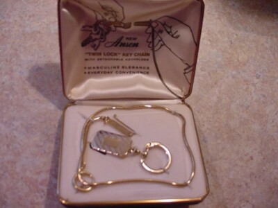 Vintage NOS Anson Key "Twin-Lock" Goldtone Key Chain With Detachable ...