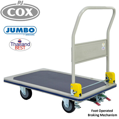 Jumbo Folding Handle Platform trolley with footbrake Heavy Duty 370kg ...