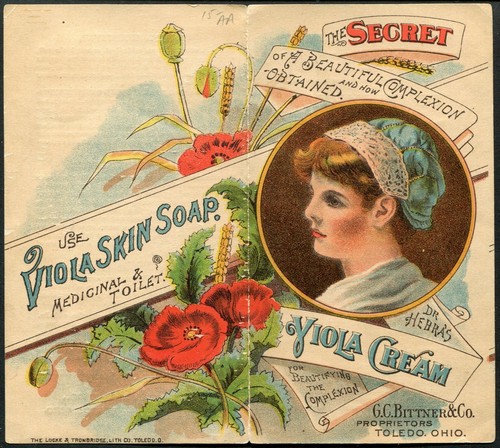 TOLEDO, OH ~ BITTNER & Co., DR. HEBRAS VIOLA CREAM ~ TRADE CARD FOLDER ...