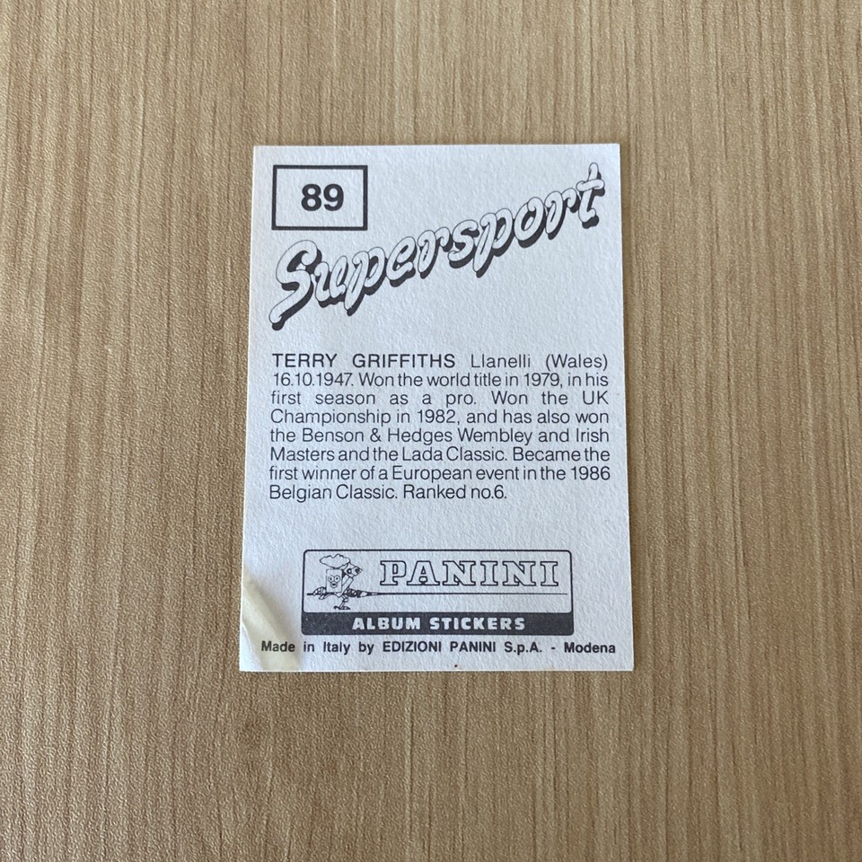 1987 Panini Supersport Sticker Card #89 Terry Griffiths RC Rookie | eBay