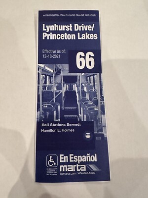 MARTA Bus Route 66 Map - Lynhurst Drive / Princeton Lakes Schedule | eBay
