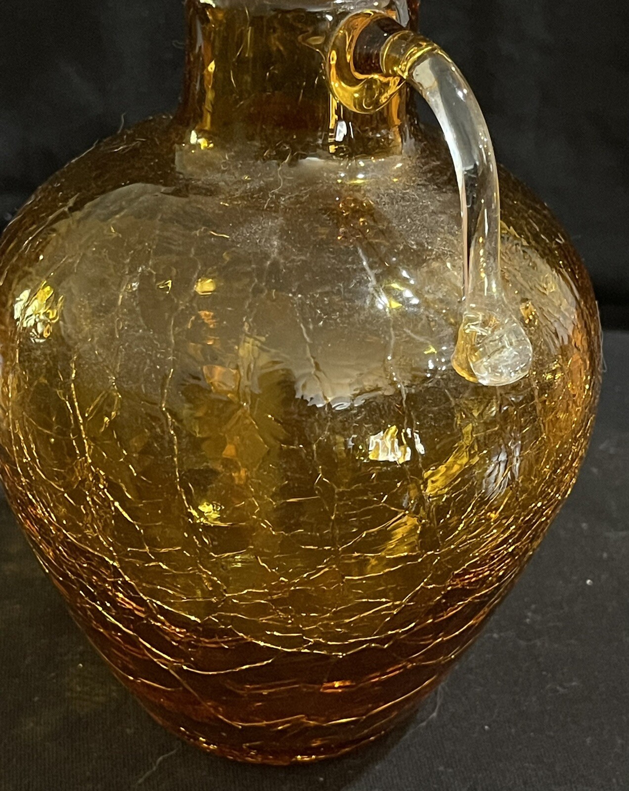 Blenko Amber Crackled Hand Blown pitcher With Clear Handle | eBay