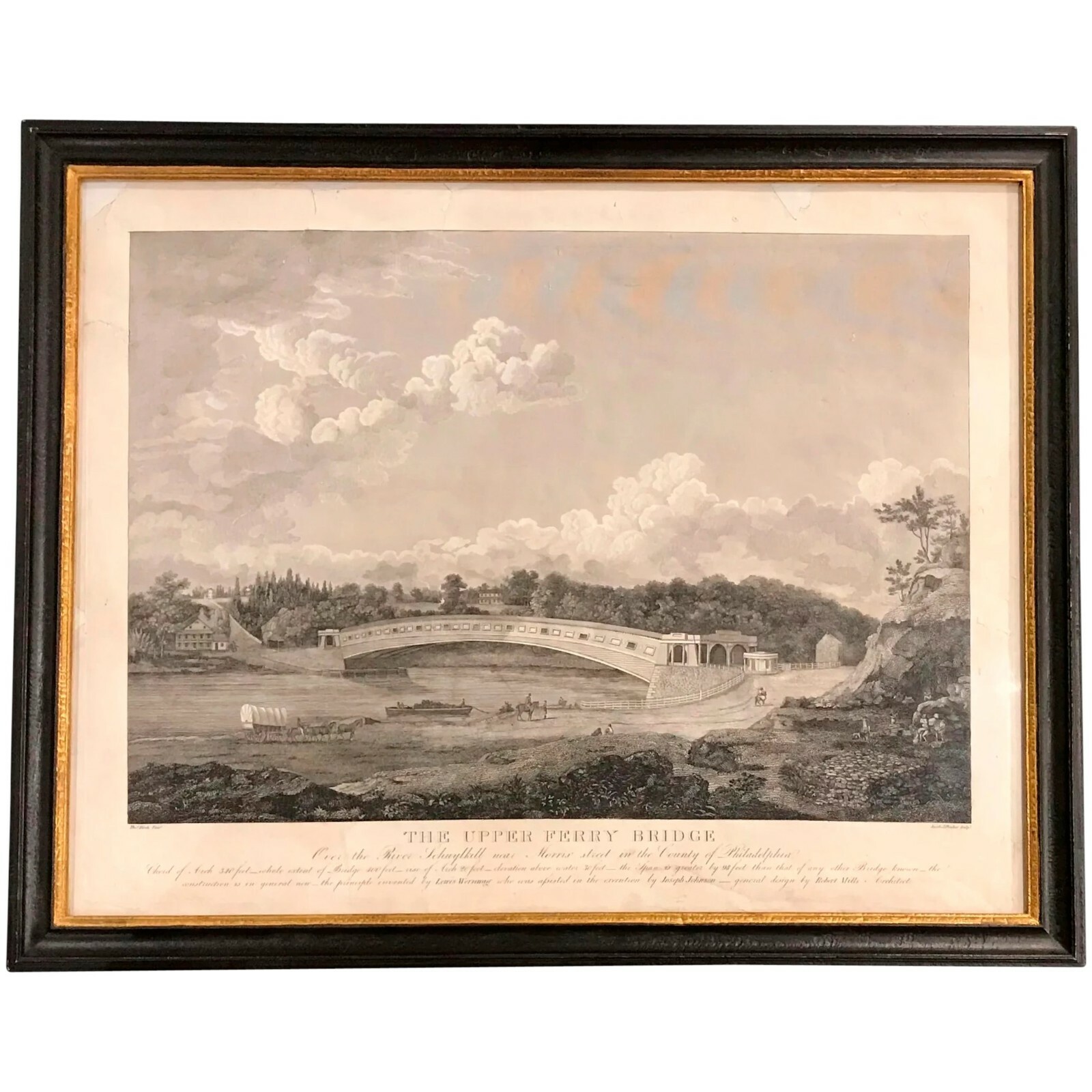 Engraving Print of the Upper Ferry Bridge by Jacob J. Plocher after ...