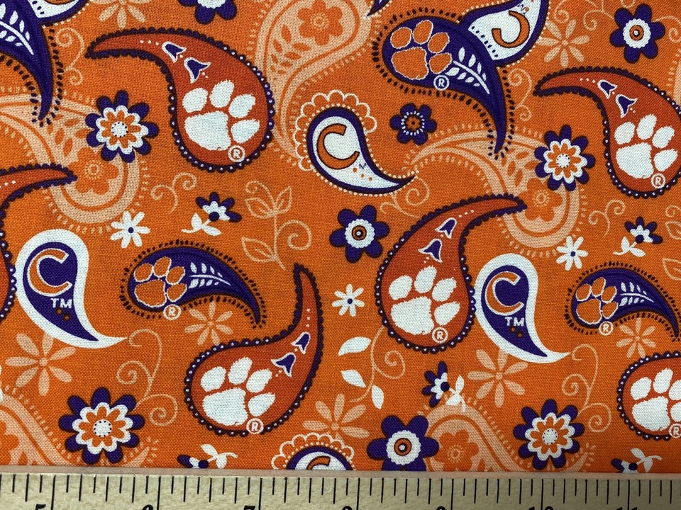 CLEMSON UNIVERSITY TIGERS, PAISLEY, HALF Yard (18” x 43”), 100% Cotton ...