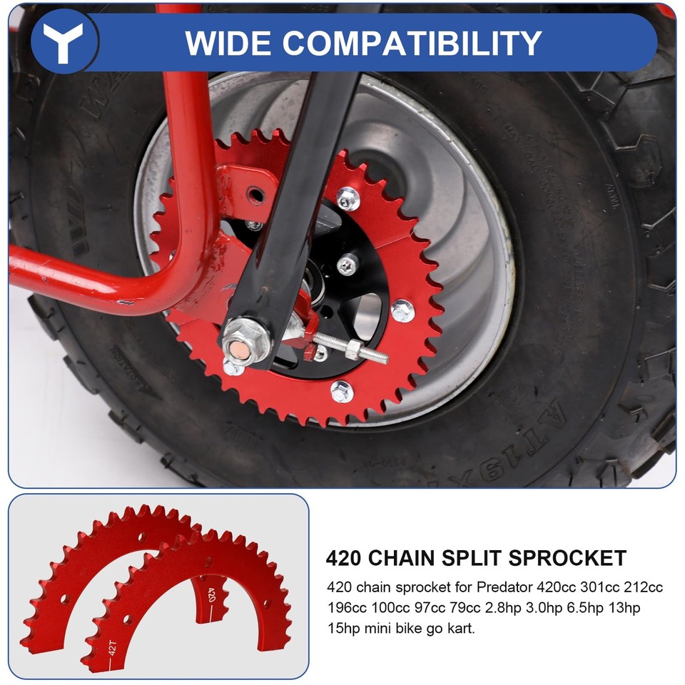 YOXUFA Go Kart Split Sprocket 420 Chain 42 Tooth Rear 420 42 | eBay