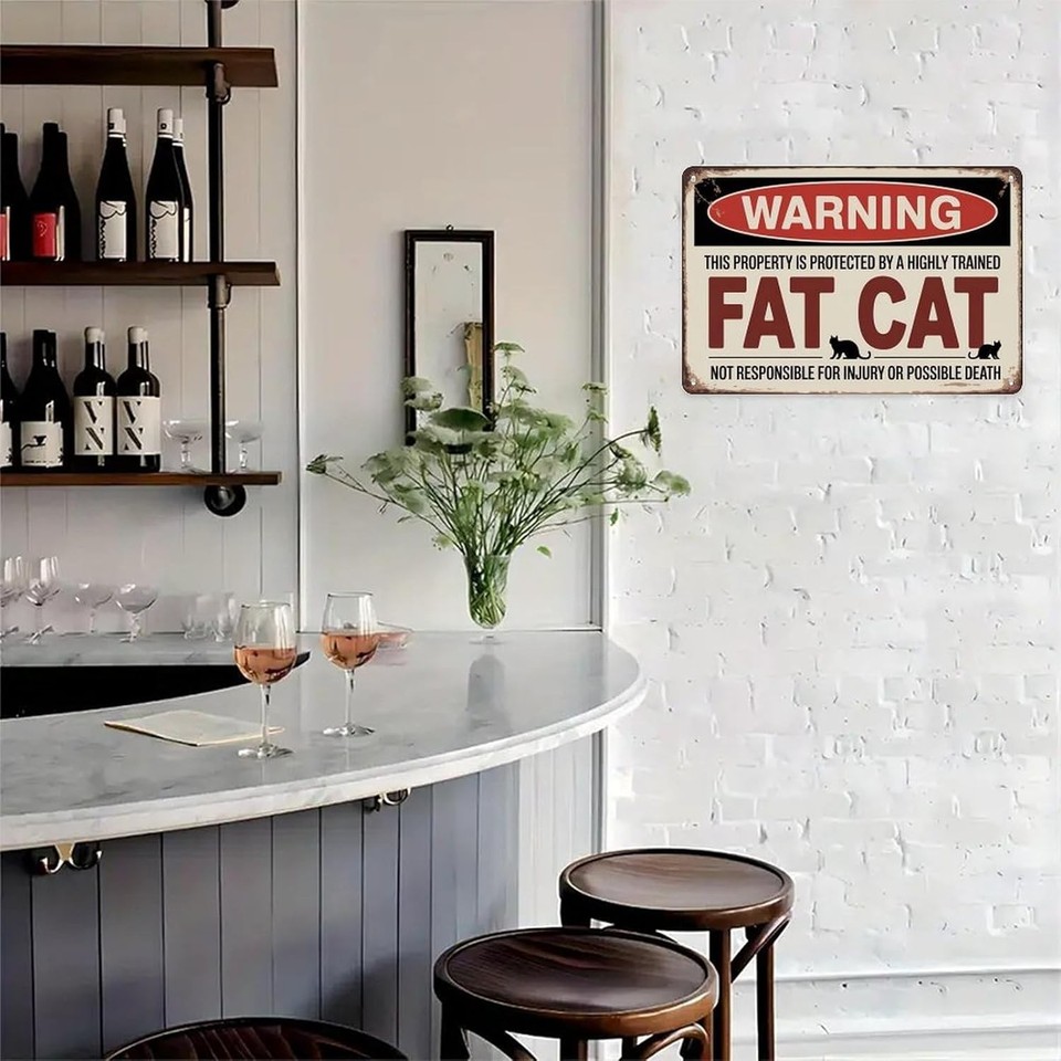 Warning Fat Cat Property Tin Metal Signs Home Décor Vintage Funny Pet ...