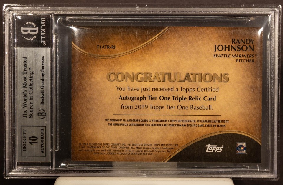 RANDY JOHNSON 2019 Topps Tier One Triple GU Patch Auto 1/1 BGS 9/10 | eBay