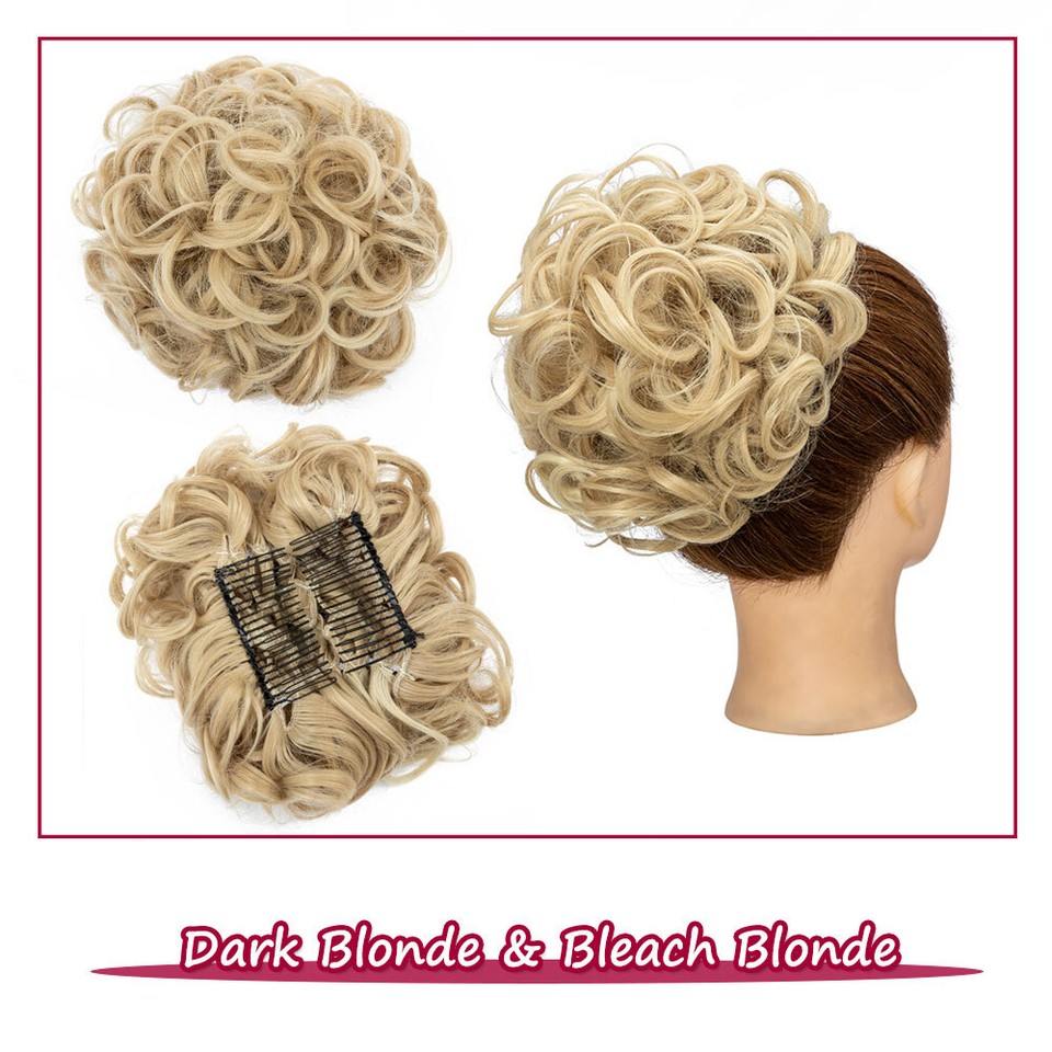 100% Real THICK Curly Chignon Messy Bun Updo Cover Clip in Hair ...