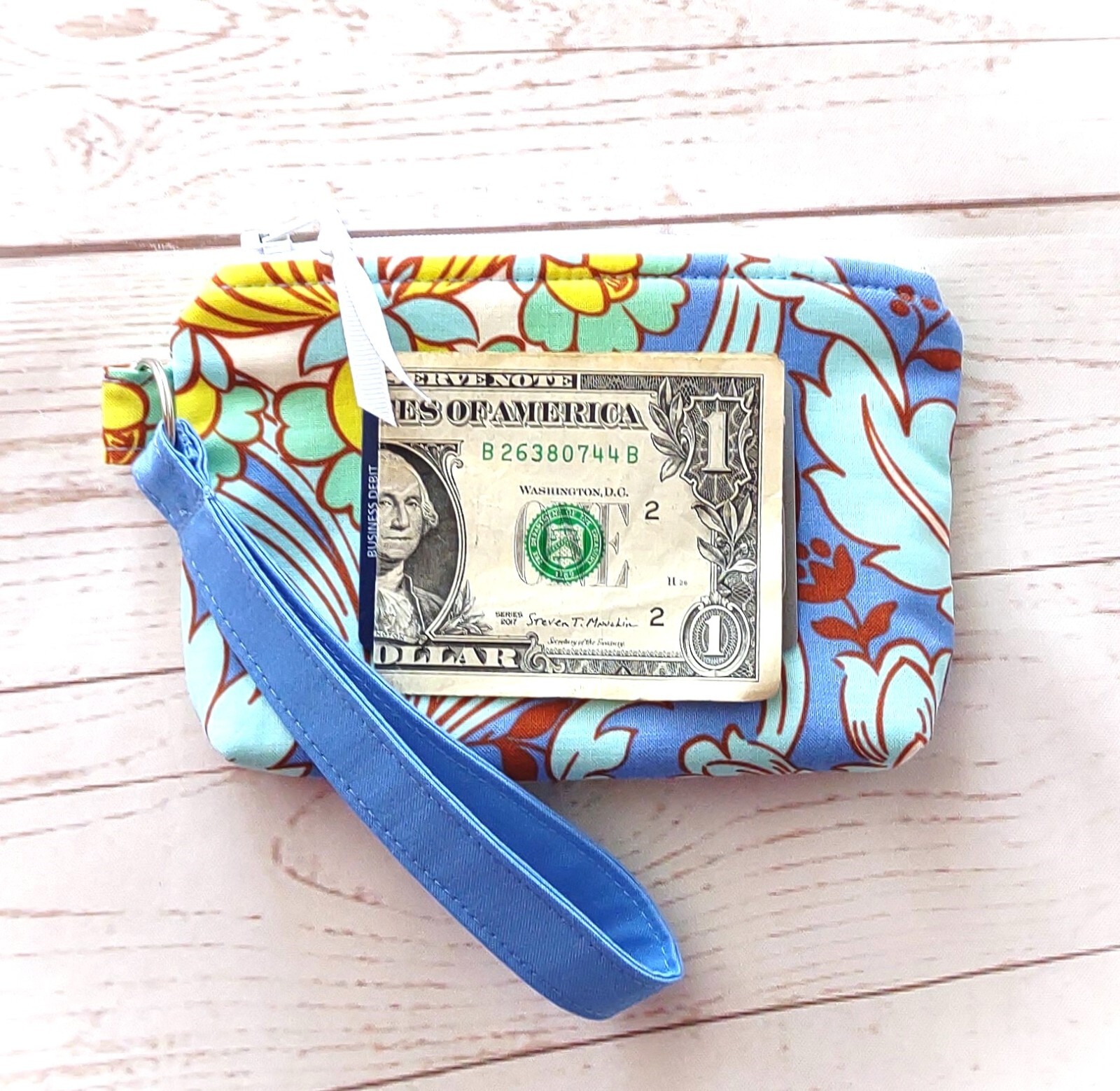 Coin Purse ID Holder Card Pouch Wallet Wrist Keychain Floral Handmade ...