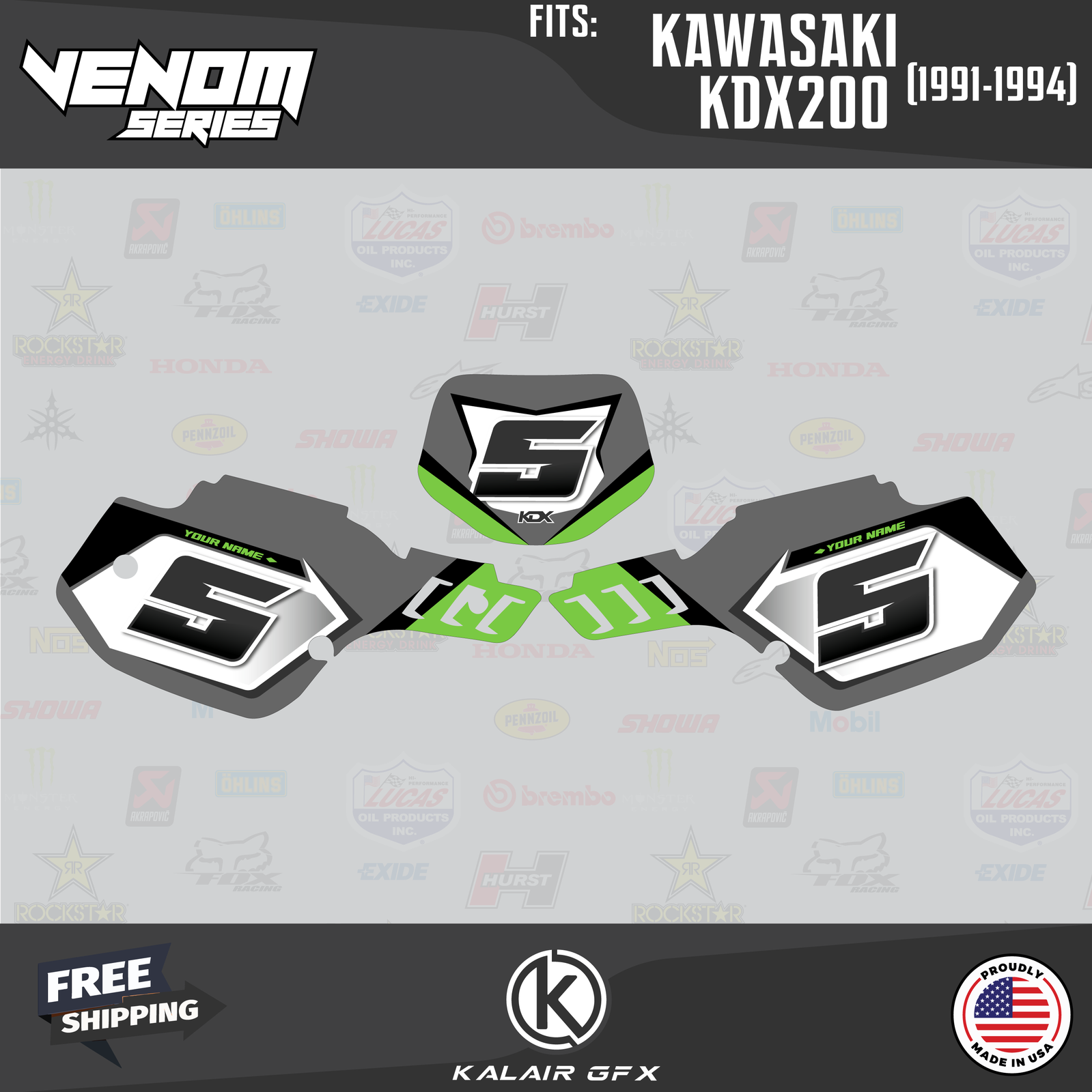 Graphics Kit for KAWASAKI KDX 200 (1991-1994) Venom - GREEN | eBay