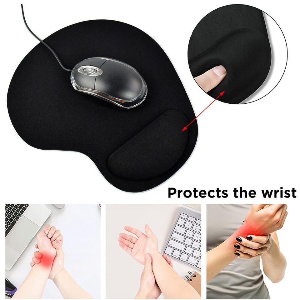PC Mouse pad Ergonomic Comfortable Mat With Wrist Rest Support Black ...