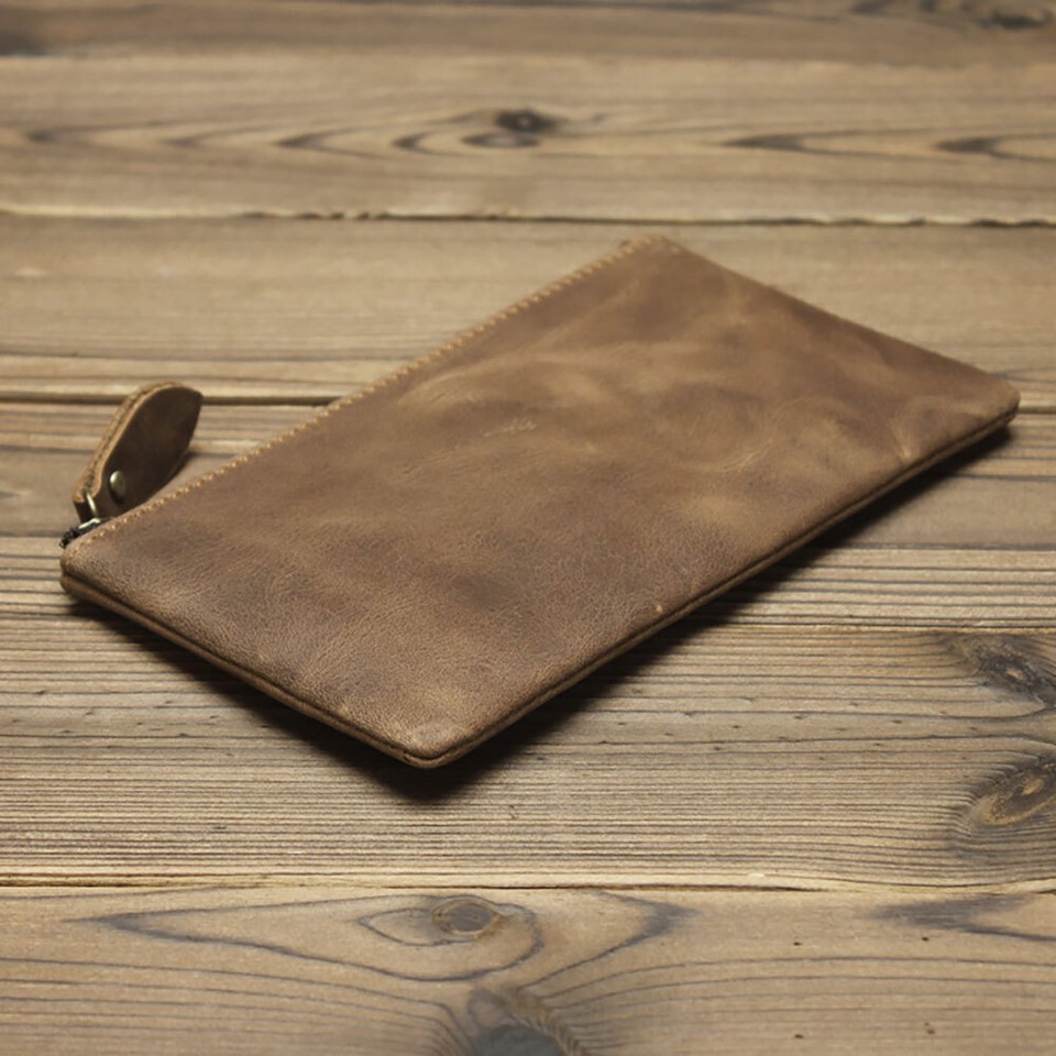 Leather Cash Long Wallet Envelope Zipper Pouch - Money Holder for Men ...