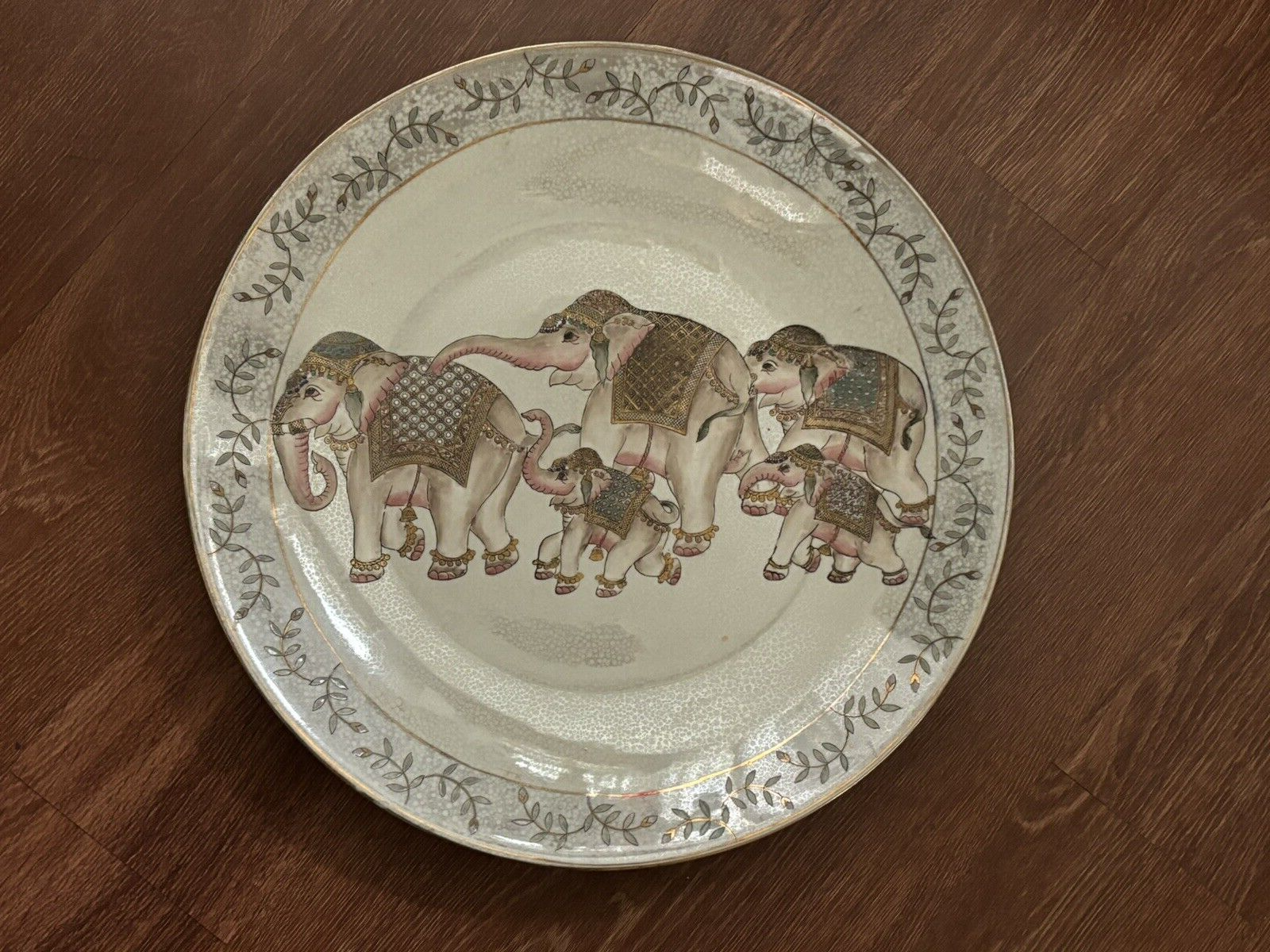 Vintage Oriental 18" Elephant Family Deco Plate Gold Accent | eBay