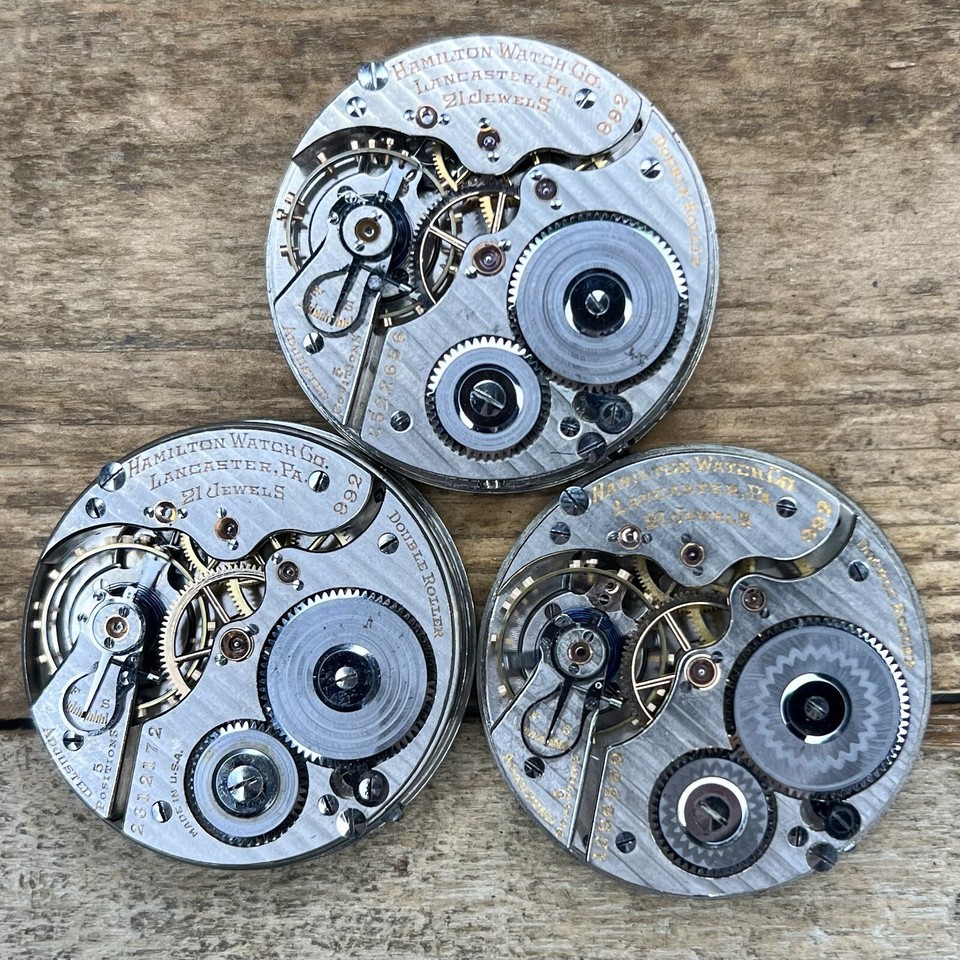 16s Hamilton Pocket Watch Movements - Grade 992 - 21 Jewels, Adjusted 5 ...