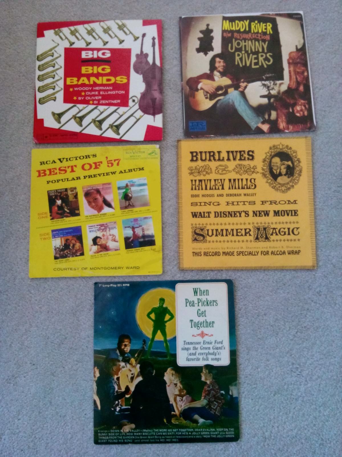 Lot of 5 Vintage 45 RPM Record SLEEVES ONLY Big Bands, Johnny Rivers ...