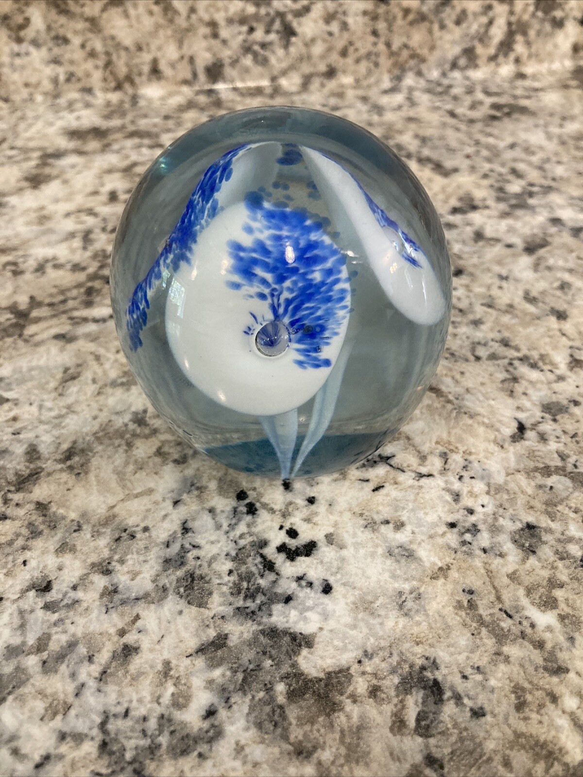 Collectable Robert Hamon Signed Art Glass Paperweight Blue and White ...