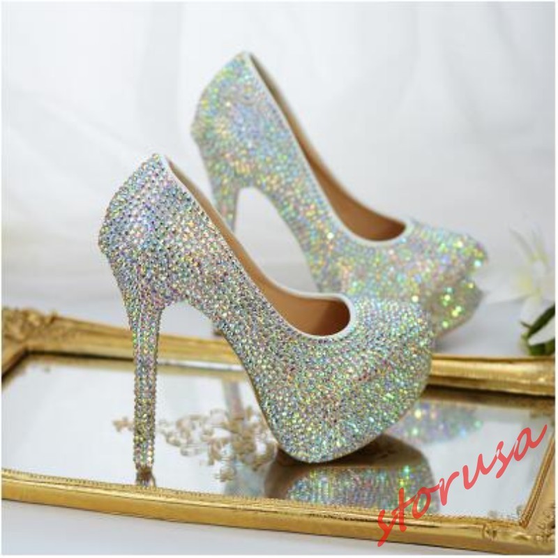 Womens Crystal Wedding Shoes Platform High Heels Bridal Shoes ...