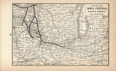 1905 Antique Iowa Central Railway Map Antique Iowa Railroad Map 663 | eBay