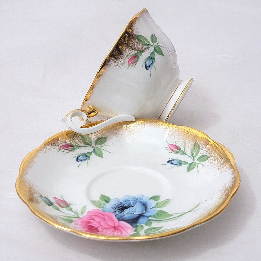 Royal Albert England Heavy Gold Pink & Blue Rose Cup and Saucer 282 | eBay