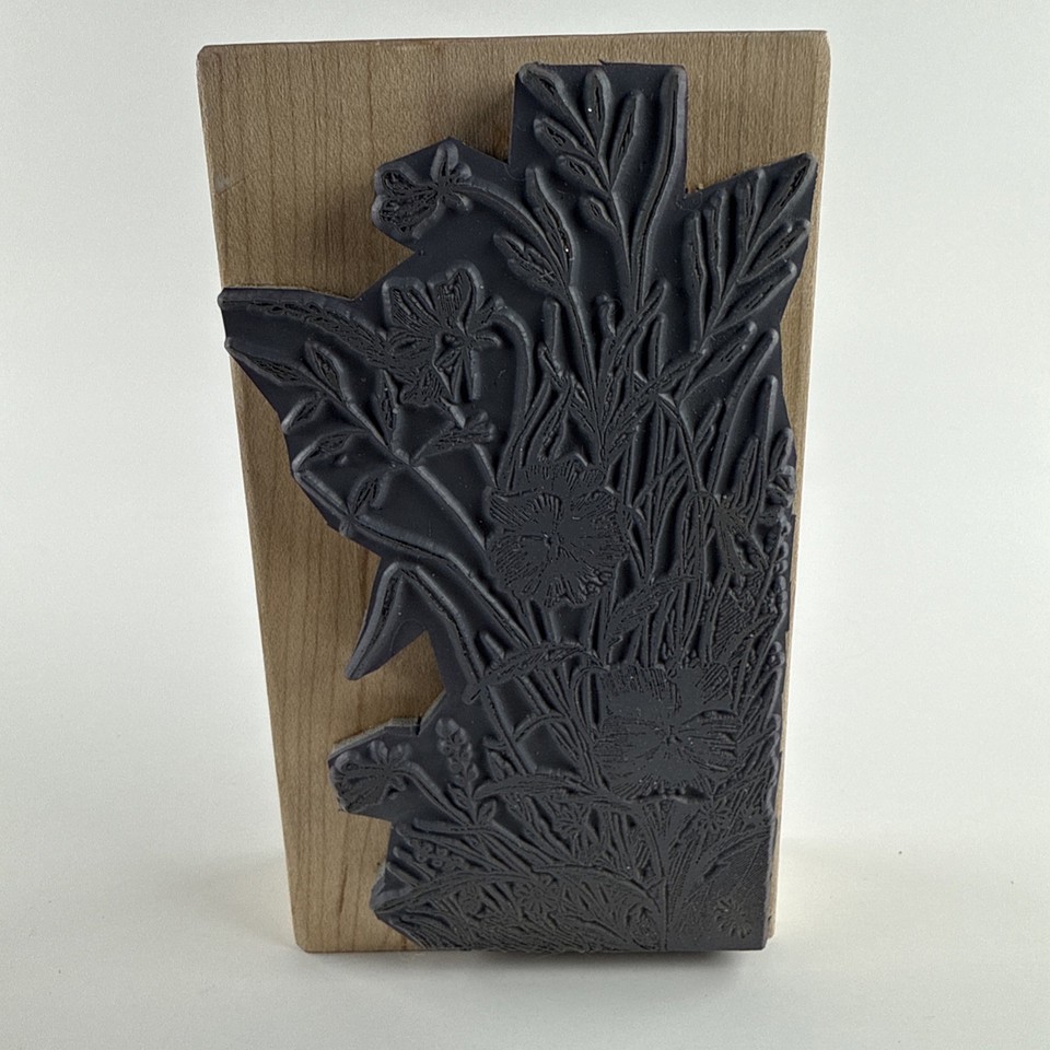 1990's Magenta Flowers, Wild Floral Field Wood Rubber Stamp 2.75x4.75 ...